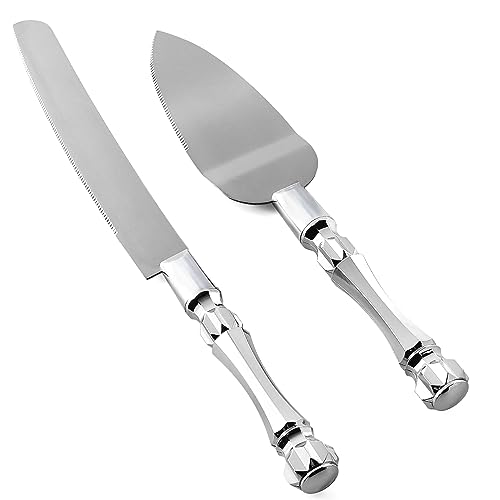 Homi styles Cake Knife and Server - Wedding Cake Knife Set - Serving Set for Receptions, Birthdays - Cake Cutting Set - Match the Color to Your Event Theme - Cake Knife and Cutter (Silver)