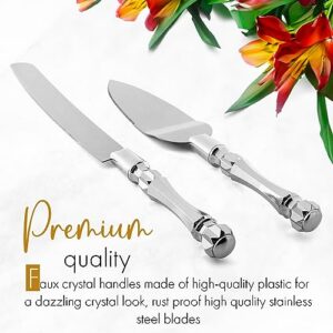 Homi styles Cake Knife and Server - Wedding Cake Knife Set - Serving Set for Receptions, Birthdays - Cake Cutting Set - Match the Color to Your Event Theme - Cake Knife and Cutter (Silver)