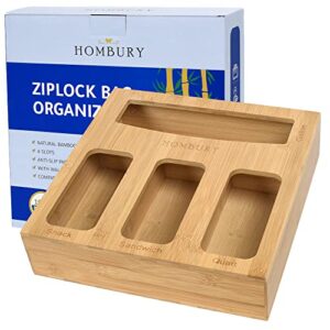 ziplock bag organizer for kitchen organization, natural bamboo kitchen food storage bag organizer, good for snack, sandwich, quart, gallon size bags