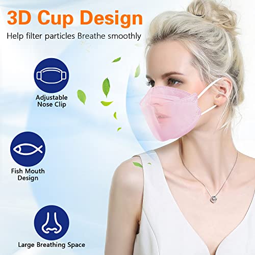 60Pcs KF94 Disposable Face Masks, KF94 Mask, Fish Mouth Type Aldult Safety Four Layer Protective Cup Type mask,Comfortable Breathable,and Protection Rate of 95%, Suitable for all Adults (Pure)