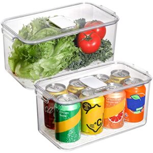 Kingrol 2 Pack Stackable Food Storage Containers, Kitchen Produce Saver Containers, Plastic Refrigerator Organizer Bins with Lid and Removable Drain Tray - Keep Produce, Fruits, Vegetables, Meat Fresh