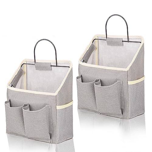 LYroo 2 Pack Wall Hanging Bag Organizer Basket with Pockets for Bathroom Bedroom Kitchen Dorm Room Essentials Rv Storage and Organization (Gray)