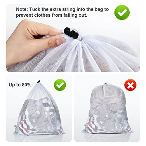 OTraki 20 x 24 inch Small Laundry Mesh Bag 2 Pack Drawstring Dirty Clothes Washing Bags Heavy Duty Laundry Net Bag for Delicates Toys Storage in Home College Dorm Apartment Hotel Beach White