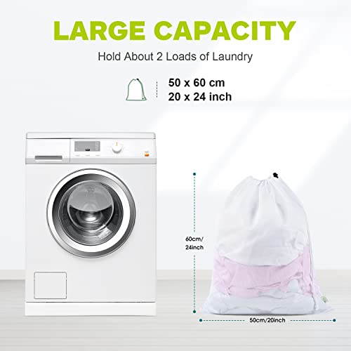 OTraki 20 x 24 inch Small Laundry Mesh Bag 2 Pack Drawstring Dirty Clothes Washing Bags Heavy Duty Laundry Net Bag for Delicates Toys Storage in Home College Dorm Apartment Hotel Beach White