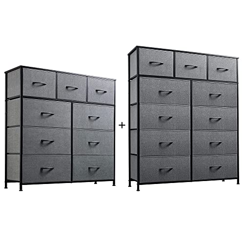 WLIVE 9 Drawer Dresser and 11 Drawer Tall Chest Organizer Set, Fabric Storage Dresser for Bedroom, Nursery, Entryway, Closets, Charcoal Gray