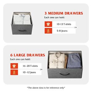 WLIVE 9 Drawer Dresser and 11 Drawer Tall Chest Organizer Set, Fabric Storage Dresser for Bedroom, Nursery, Entryway, Closets, Charcoal Gray