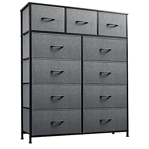 WLIVE 9 Drawer Dresser and 11 Drawer Tall Chest Organizer Set, Fabric Storage Dresser for Bedroom, Nursery, Entryway, Closets, Charcoal Gray