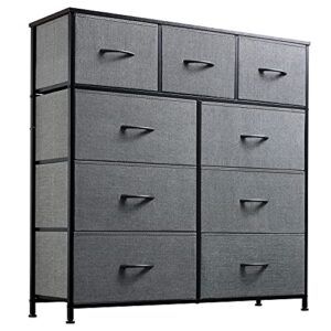 WLIVE 9 Drawer Dresser and 11 Drawer Tall Chest Organizer Set, Fabric Storage Dresser for Bedroom, Nursery, Entryway, Closets, Charcoal Gray