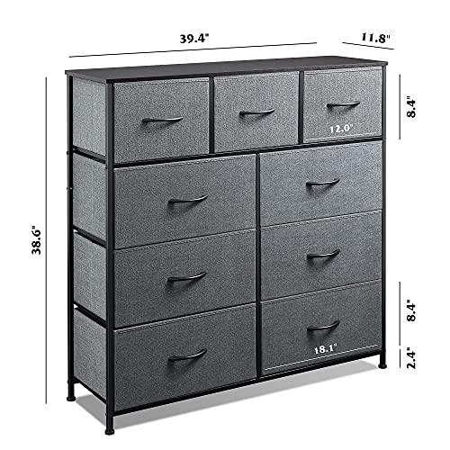 WLIVE 9 Drawer Dresser and 11 Drawer Tall Chest Organizer Set, Fabric Storage Dresser for Bedroom, Nursery, Entryway, Closets, Charcoal Gray