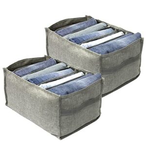 butishop 2 pcs foldable clothes organizer fabric closet drawer organizers with handle wardrobe compartment storage box for underwear socks scarves pants shirts organization(grey)