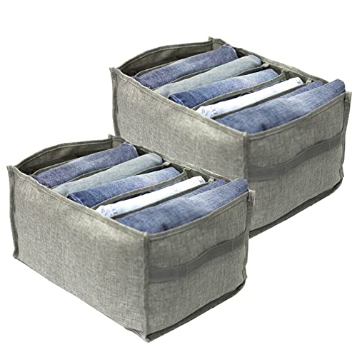 Butishop 2 Pcs Foldable Clothes Organizer Fabric Closet Drawer Organizers with Handle Wardrobe Compartment Storage Box for Underwear Socks Scarves Pants Shirts Organization(Grey)