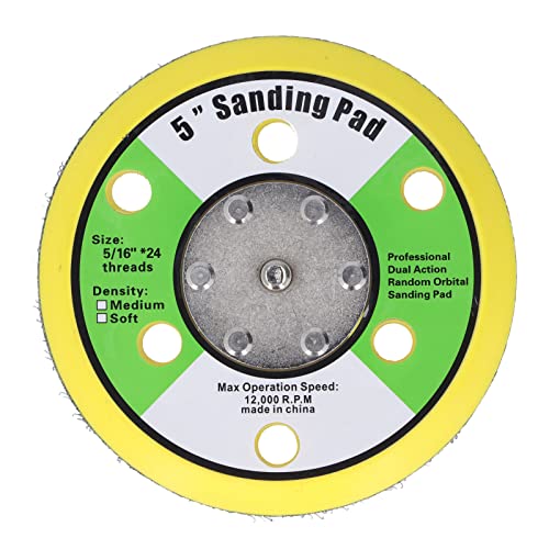 Eujgoov 5in Sanding Pad, 12000RPM 5/16”Arbor with 24 Thread Mounts Hook and Loop PU Backing Plate for Drill Polishing Pad