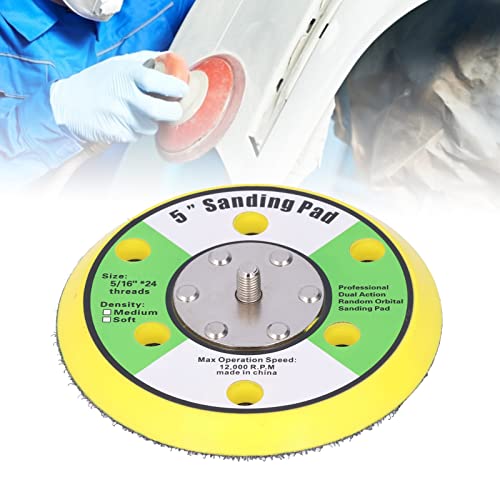 Eujgoov 5in Sanding Pad, 12000RPM 5/16”Arbor with 24 Thread Mounts Hook and Loop PU Backing Plate for Drill Polishing Pad