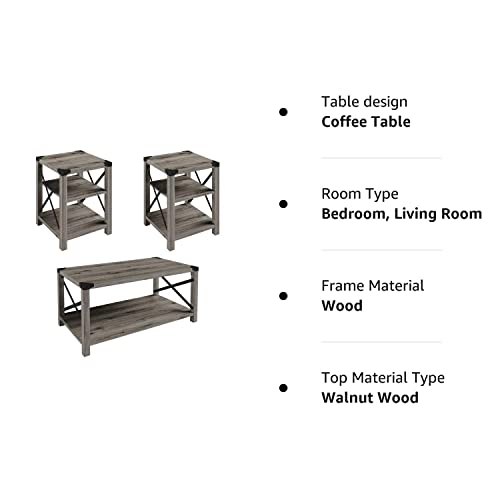 AMERLIFE 3 Pieces Farmhouse Table Set - Includes Coffee Table & Two End Table for Living Room - Grey Wash