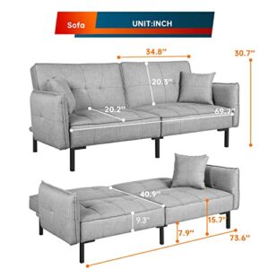 Futon Sofa Bed Couch Bed Sleeper Sofa Modern Folding Sofa Small Sofa Convertible Sofa for Living Room Apartment, Dorm, Bonus Room Furniture，Grey