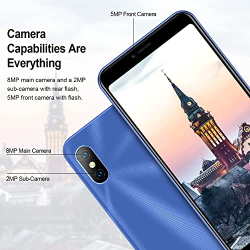 KXD 6A Unlocked Phone 5.5" Full Screen Smartphone 8MP HD+ Camera 8GB ROM with 64GB Extend Memory Android Cell Phones 2500mAh Battery Mobile Phone Blue