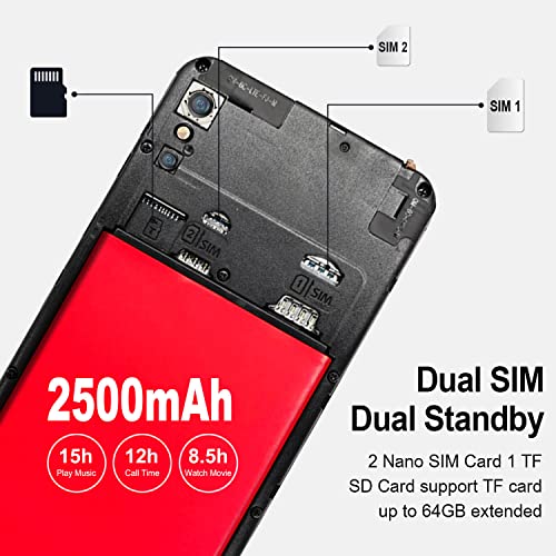 KXD 6A Unlocked Phone 5.5" Full Screen Smartphone 8MP HD+ Camera 8GB ROM with 64GB Extend Memory Android Cell Phones 2500mAh Battery Mobile Phone Blue