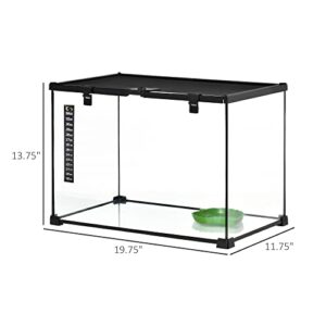 PawHut 14 Gallon Reptile Glass Terrarium Tank, Breeding Box Full View with Visually Appealing Sliding Screen Top for Lizards, Frogs, Snakes, Spiders, 20" x 12" x 14"