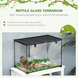 PawHut 14 Gallon Reptile Glass Terrarium Tank, Breeding Box Full View with Visually Appealing Sliding Screen Top for Lizards, Frogs, Snakes, Spiders, 20" x 12" x 14"