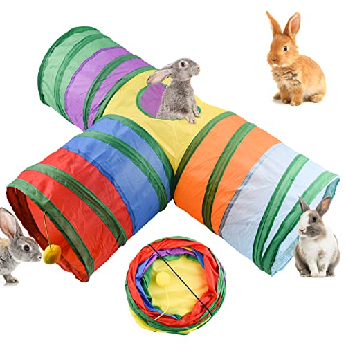 WXJ13 Bunny Tunnels Cat Tube Collapsible 3 Way Rabbit Tunnels for Indoor Bunnies Bunny Hideout Small Animal Tunnel Tubes Hideout Extra Hideaway Toys Rabbits Bunny Guinea Pigs Kitty,Colorful