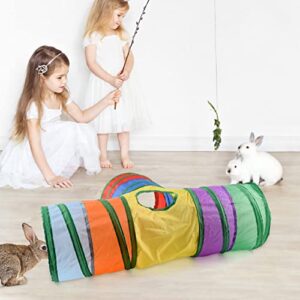 WXJ13 Bunny Tunnels Cat Tube Collapsible 3 Way Rabbit Tunnels for Indoor Bunnies Bunny Hideout Small Animal Tunnel Tubes Hideout Extra Hideaway Toys Rabbits Bunny Guinea Pigs Kitty,Colorful