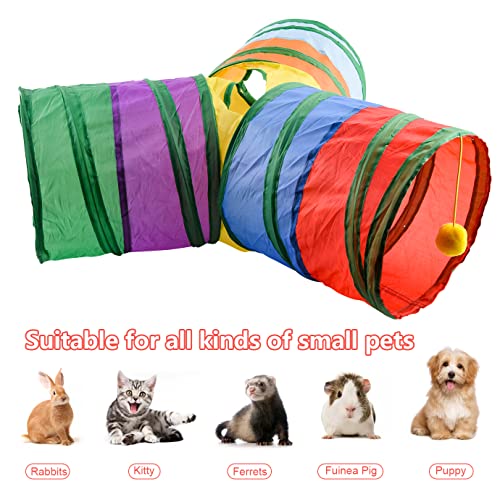 WXJ13 Bunny Tunnels Cat Tube Collapsible 3 Way Rabbit Tunnels for Indoor Bunnies Bunny Hideout Small Animal Tunnel Tubes Hideout Extra Hideaway Toys Rabbits Bunny Guinea Pigs Kitty,Colorful