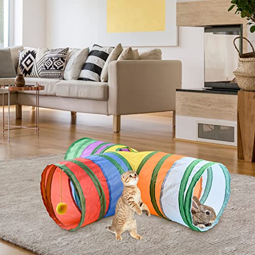 WXJ13 Bunny Tunnels Cat Tube Collapsible 3 Way Rabbit Tunnels for Indoor Bunnies Bunny Hideout Small Animal Tunnel Tubes Hideout Extra Hideaway Toys Rabbits Bunny Guinea Pigs Kitty,Colorful