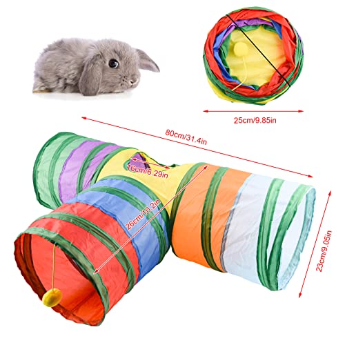 WXJ13 Bunny Tunnels Cat Tube Collapsible 3 Way Rabbit Tunnels for Indoor Bunnies Bunny Hideout Small Animal Tunnel Tubes Hideout Extra Hideaway Toys Rabbits Bunny Guinea Pigs Kitty,Colorful