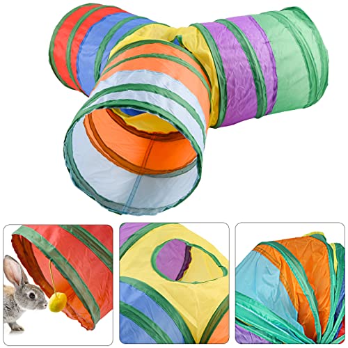 WXJ13 Bunny Tunnels Cat Tube Collapsible 3 Way Rabbit Tunnels for Indoor Bunnies Bunny Hideout Small Animal Tunnel Tubes Hideout Extra Hideaway Toys Rabbits Bunny Guinea Pigs Kitty,Colorful