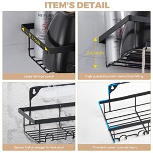 PUKOKAL Shower Caddy 5 Pack Shelf with Hooks Storage Rack Organizer, Stainless Steel Adhesive Caddy Shelves No Drilling with Hairdryer Holder Soap for Bathroom, Restroom, Kitchen (Matte Black)