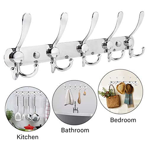 POPSPARK Coat Rack Wall Mounted, Stainless Steel Coat Hooks for Wall, Heavy Duty Coat Hooks for Coat Hat Towel Purse Robes (Silver)