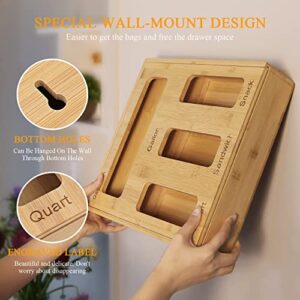 Dadymart Bamboo Snack Bag Storage Organizer,12 * 12.72 Inch Hanging Storage Boxes for Kitchen Drawers, Suitable for Gallon Quart Sandwich All Bag Sizes