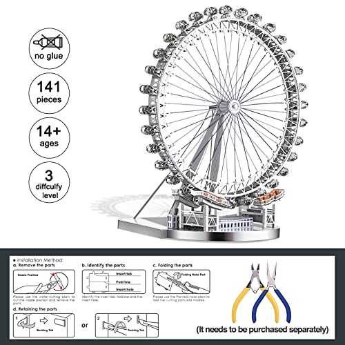 Piececool 3D Metal Model Puzzles for Adults, Upgraded Large London Eye Architecture 3D Metal Models Building Kits, Best Birthday Gifts, 141 Pcs