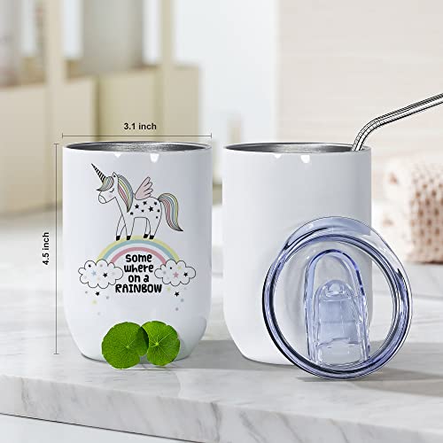 AGH 12 oz Sublimation Wine Tumblers Blanks, 4PCS Straight Stainless Steel Insulated Mug for Full Wrap Heat Transfer, Spill-proof Sliding Lid Stainless Steel Straw for Coffee Cocktails Drinks