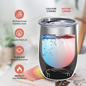 AGH 12 oz Sublimation Wine Tumblers Blanks, 4PCS Straight Stainless Steel Insulated Mug for Full Wrap Heat Transfer, Spill-proof Sliding Lid Stainless Steel Straw for Coffee Cocktails Drinks