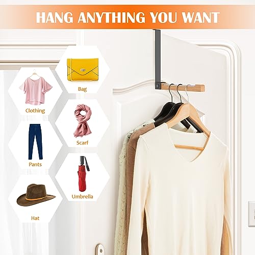 Mastom Folding Door Hook, Wooden Foldable Coat Hooks, Space Saving Over Door Hooks Perfect for Drying Clothes, Hanging Coat, Hat, Towel, Bag