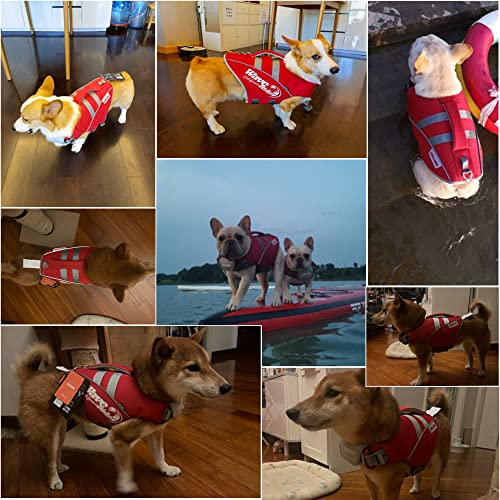 ZOOLAND Dog Life Jacket, Life Vest Reflective Stripes Adjustable Belt for Dog with Rescue Handle for Swimming Red M