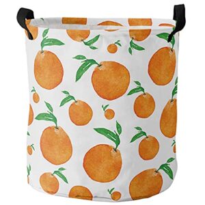 laundry basket fall orange farm fruit harvest,waterproof collapsible clothes hamper watercolor green leaf white back,large storage bag for bedroom bathroom 16.5x17in