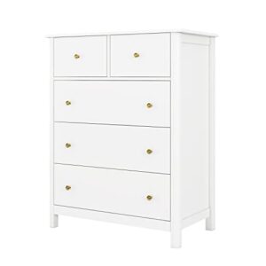 housuit white dresser with 5 drawers, tall dresser chest of drawers, 5 drawer dresser with deep space, wood dresser storage cabinet for living room, hallway, office, ivory white