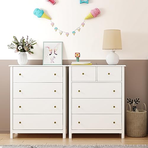 HOUSUIT White Dresser with 5 Drawers, Tall Dresser Chest of Drawers, 5 Drawer Dresser with Deep Space, Wood Dresser Storage Cabinet for Living Room, Hallway, Office, Ivory White