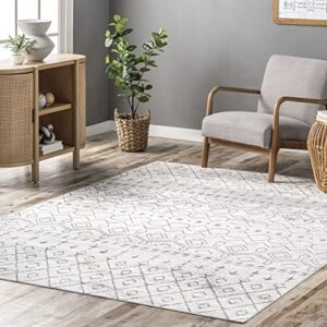 nuloom audrey machine washable geometric moroccan area rug, 5x8, ivory