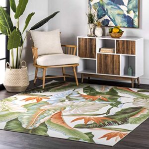 nuloom nevaya machine washable floral leaves ultra thin area rug, 8' x 10', green