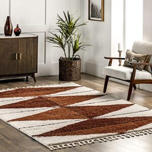 nuloom kali shaggy diamond tassel area rug, 8x10, rust