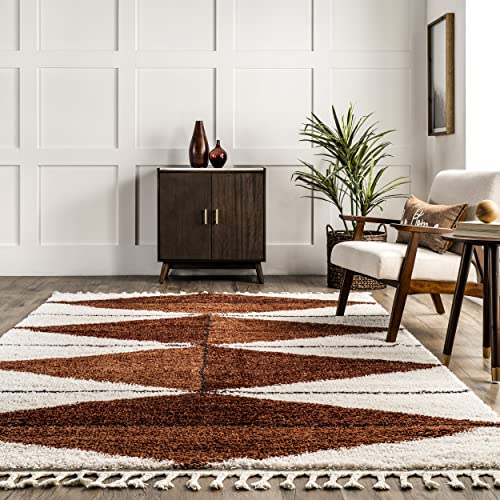 nuLOOM Kali Shaggy Diamond Tassel Area Rug, 8x10, Rust