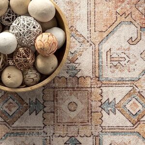 nuLOOM Dawson Machine Washable Distressed Medallion Ultra Thin Area Rug, 8' x 10', Peach