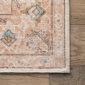 nuLOOM Dawson Machine Washable Distressed Medallion Ultra Thin Area Rug, 8' x 10', Peach