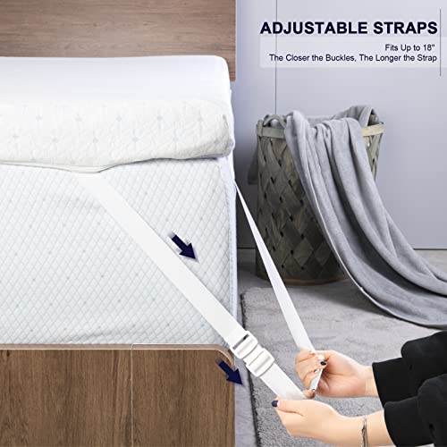 Queen Mattress Topper Cover, Premium Bamboo Zippered Cover for Mattress Topper with Adjustable Straps, Ferlizer 4 Inch Queen Mattress Topper Protector