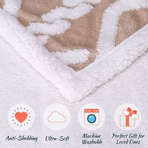 Sherpa Fleece Blanket with Braided Knit Pattern, King Size Reversible Fuzzy Super Soft Fluffy Big Large Bed Blankets for Winter, Heavy Thick Thermal Blankets for Couch, Sofa, Khaki