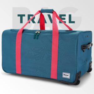 BRÜUN Dance Duffel Bag with Garment Rack and included Protective Cover – A 29" Large Teal Colored Dream Rolling Carrier with Wheels for Travel – Designed for Men, Women to Hang Clothes on Long Journey