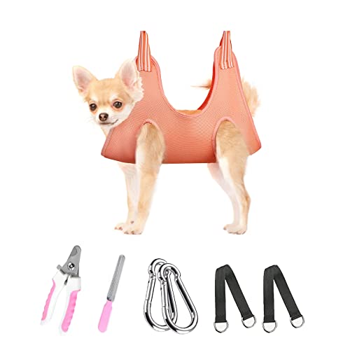 Fotiluck Pet Dog Grooming Hammock for Dogs & Cats, Dog Hammock for Grooming Dog Grooming Harness Bag with Nail Clippers Dog Sling Dog Hanging Harness for Nail Trimming (Cat & Small Dog)